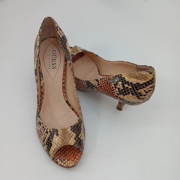 Guess | Shoes | Guess Faux Snakeskin Open Toe Pumps Women Heels Size 6m ...